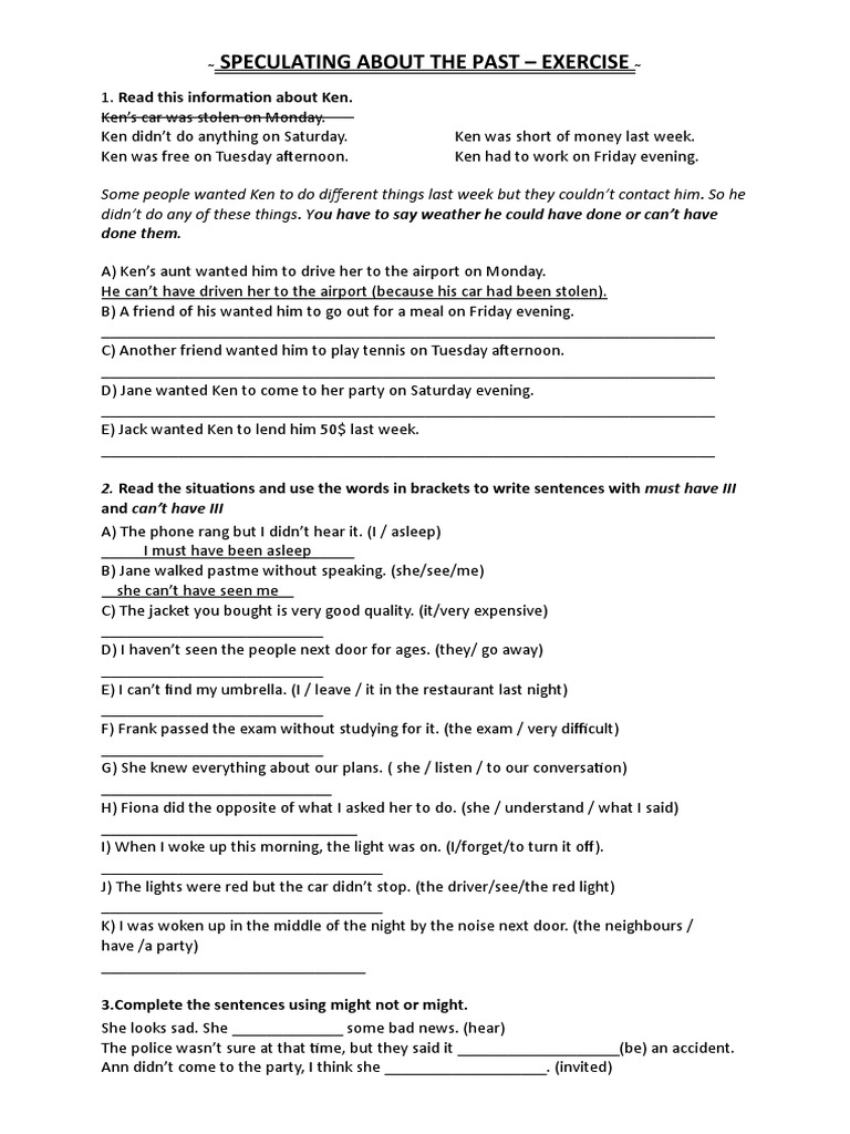 Past Speculation Exercises Worksheet | PDF