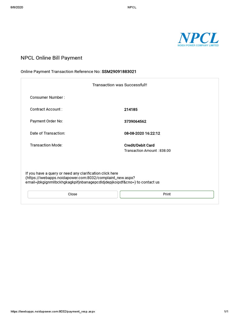 NPCL Online Bill Payment: Online Payment Transaction Reference No ...