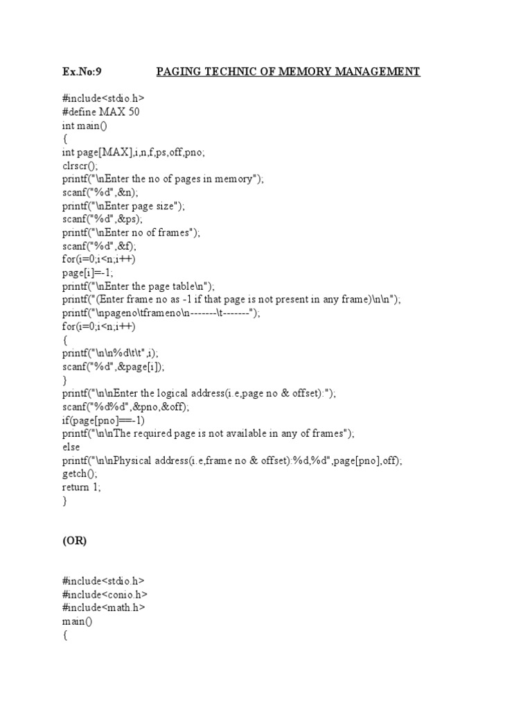 Ex - No:9 Paging Technic of Memory Management | PDF