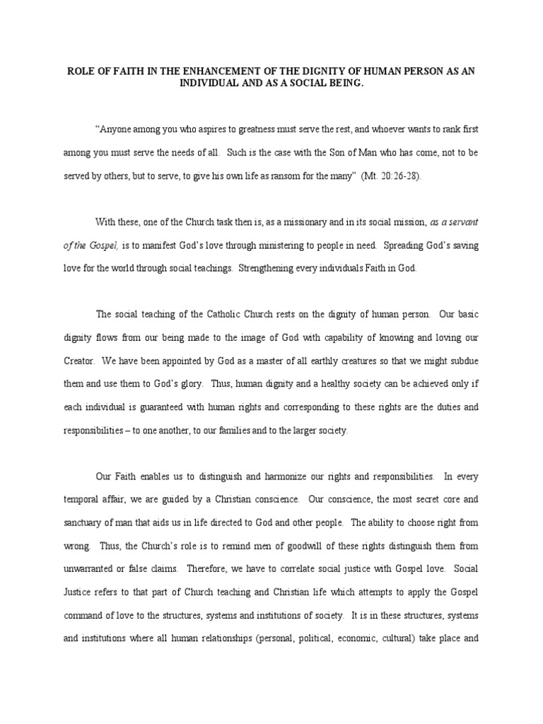 Role of Faith | PDF | Dignity | Catholic Church