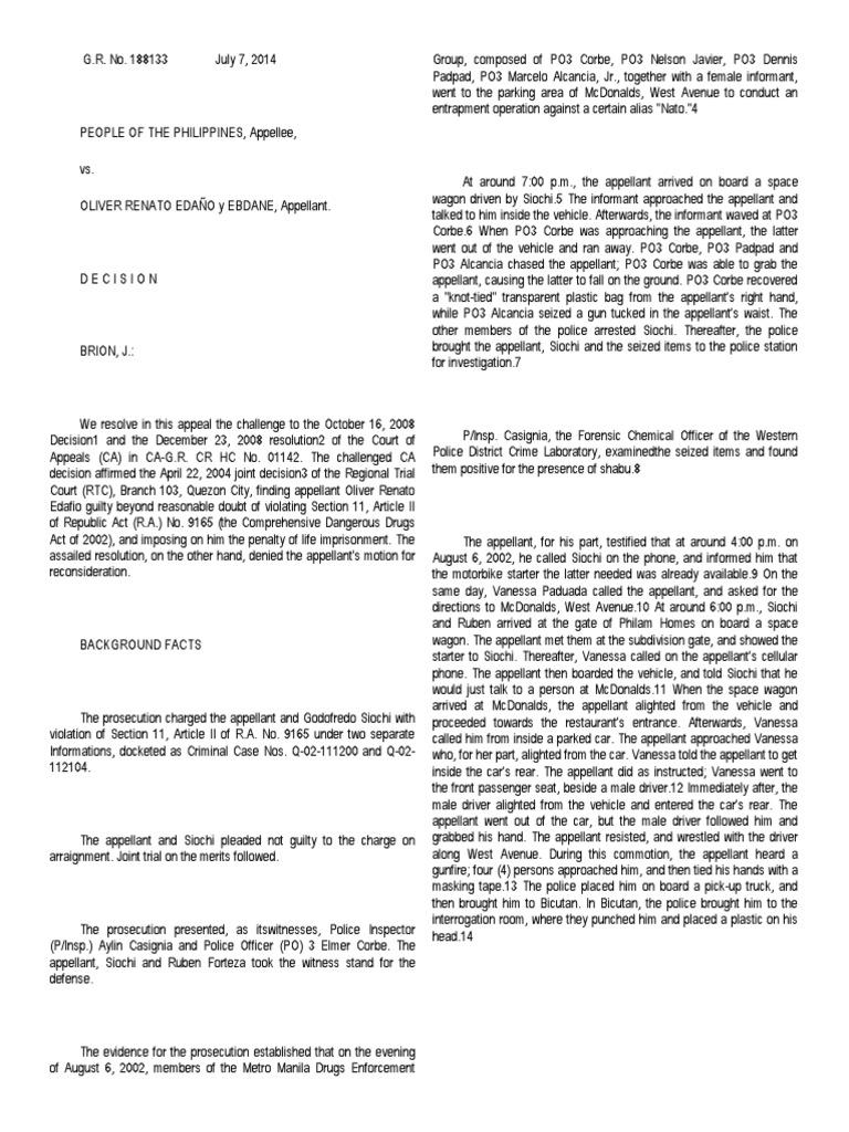 People Vs Edano | PDF | Search Warrant | Arrest