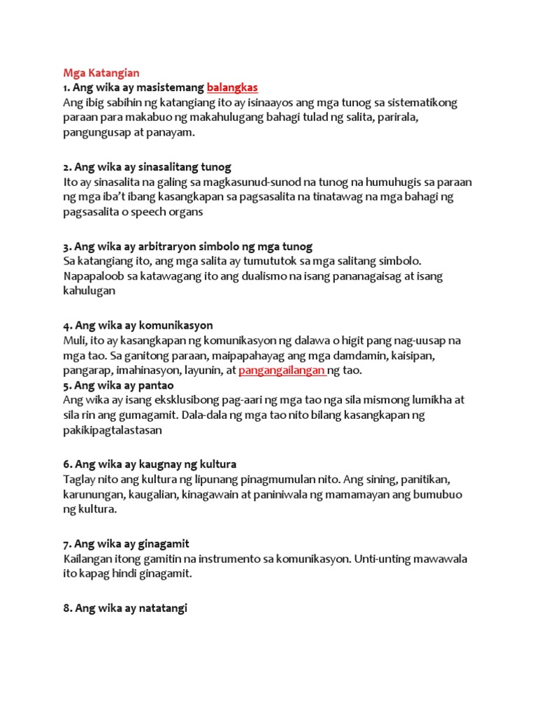 Mga Katangian NG Wika | PDF