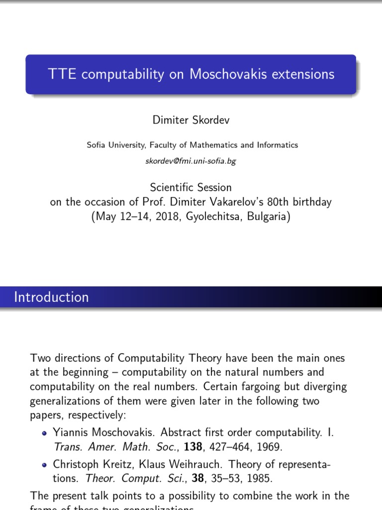TTE Computability On Moschovakis Extensions: Dimiter Skordev | PDF | Function (Mathematics ...