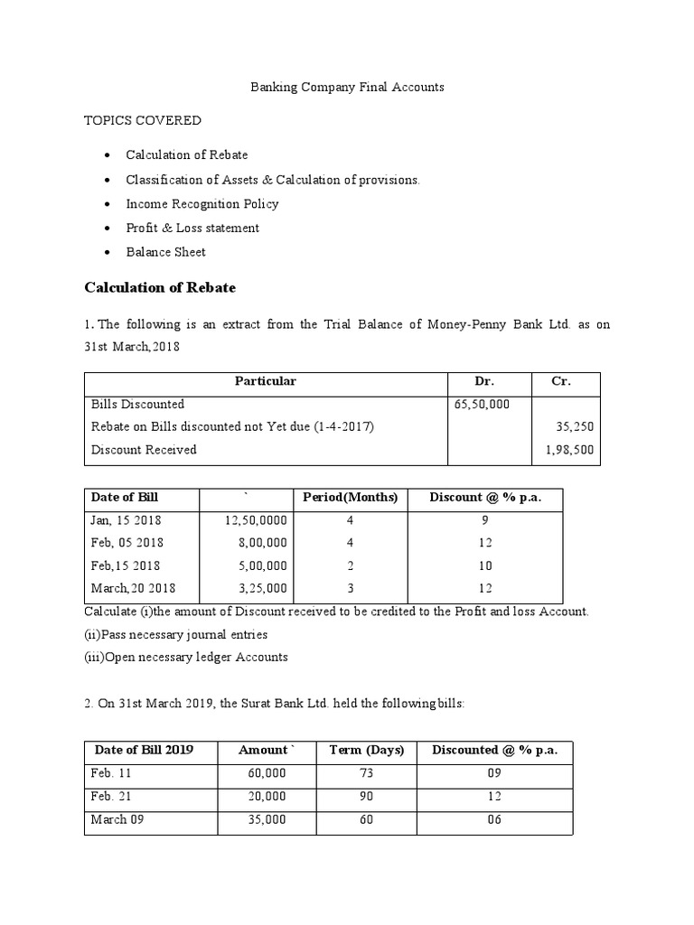 Calculation of Rebate: Particular Dr. CR | PDF | Debits And Credits | Banks