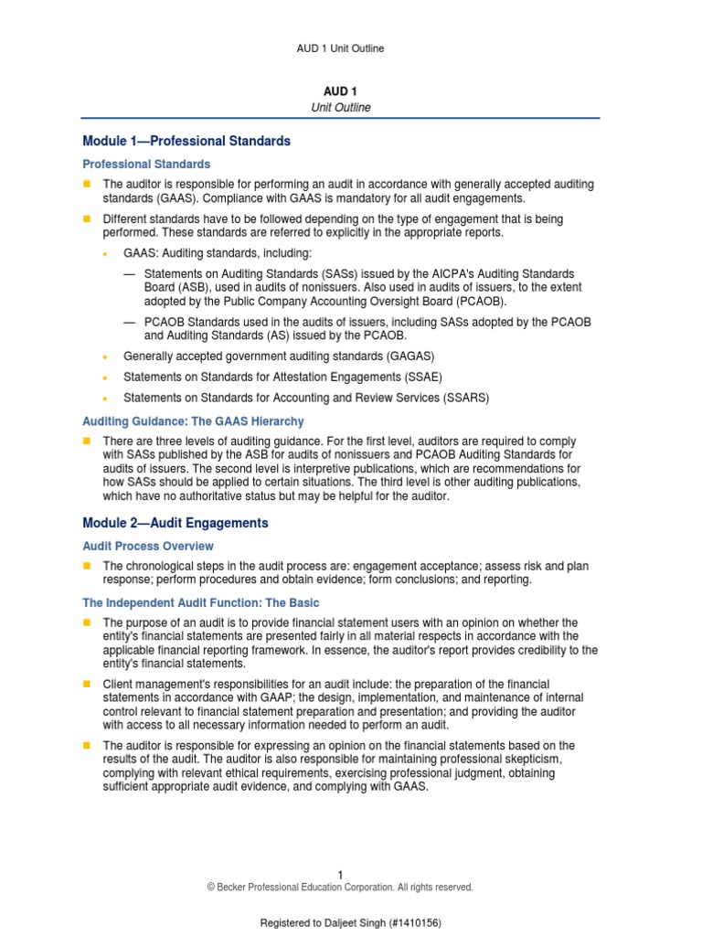 New Folder - AUD - AUD-1 Outline | PDF | Financial Audit | Auditor's Report