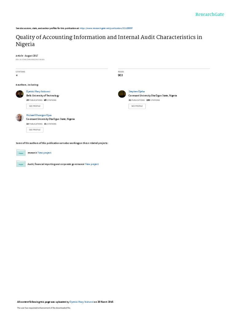 Quality Of Accounting Information And Internal Audit Characteristics In