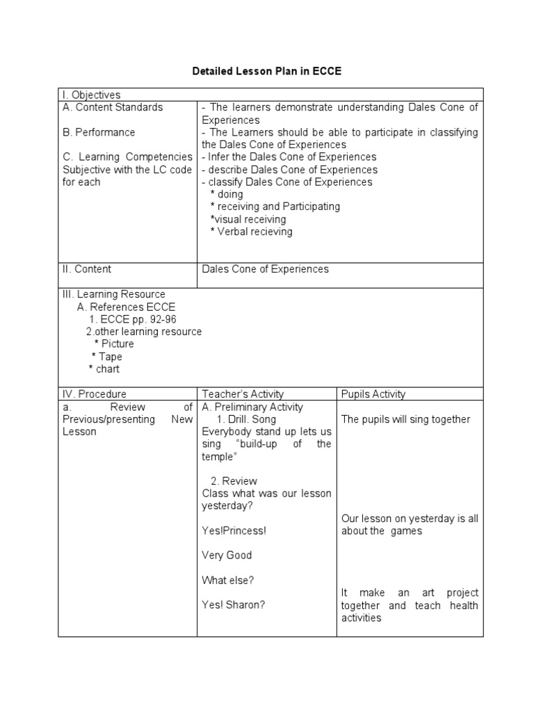 Detailed Lesson Plan in ECCE | PDF | Learning Styles | Learning