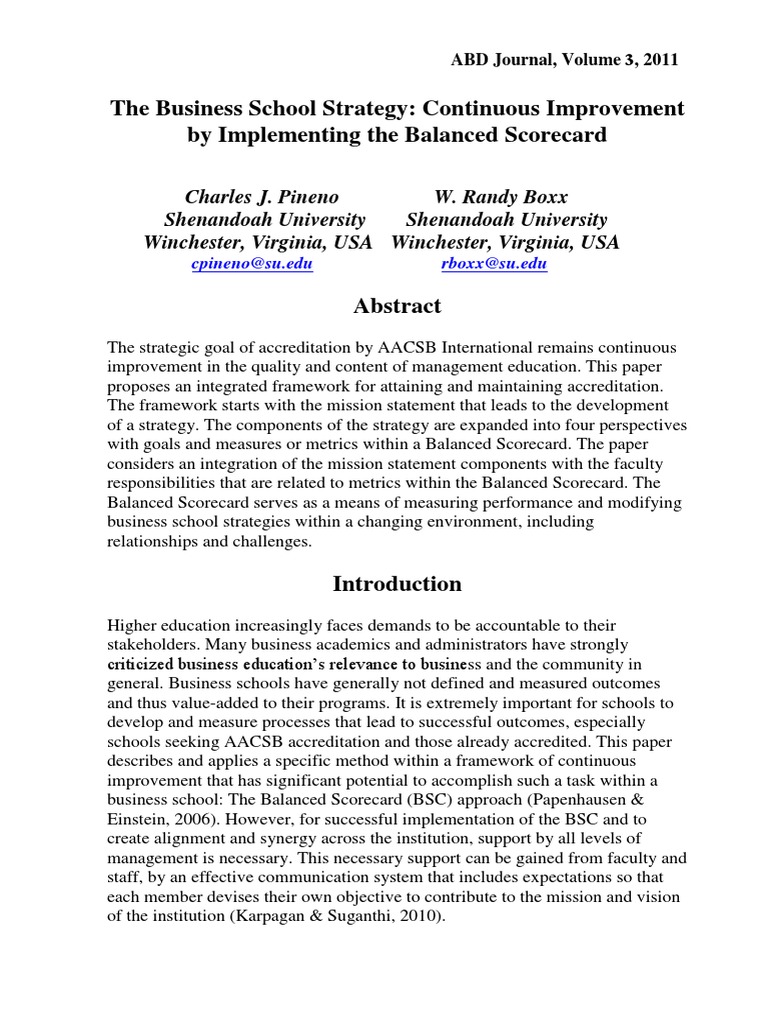 The Business School Strategy Continuous Improvement by Implementing The ...