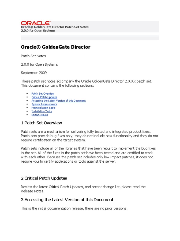 Oracle® Goldengate Director: 1 Patch Set Overview | PDF | Oracle Database | Command Line Interface