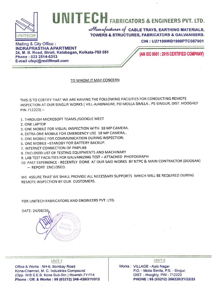 Letter From Unitech On Available Digital Facility | PDF | Technology ...