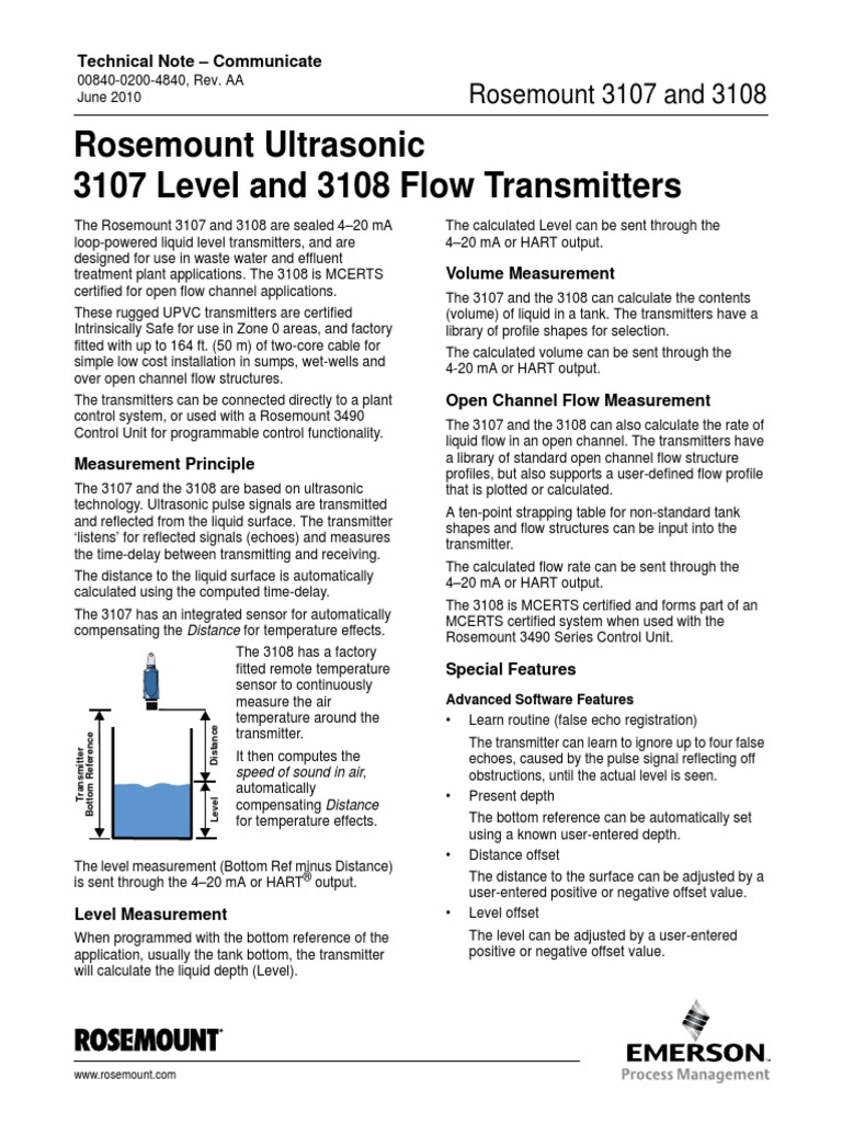 Technical Note Rosemount Ultrasonic 3107 Level 3108 Flow Transmitters ...