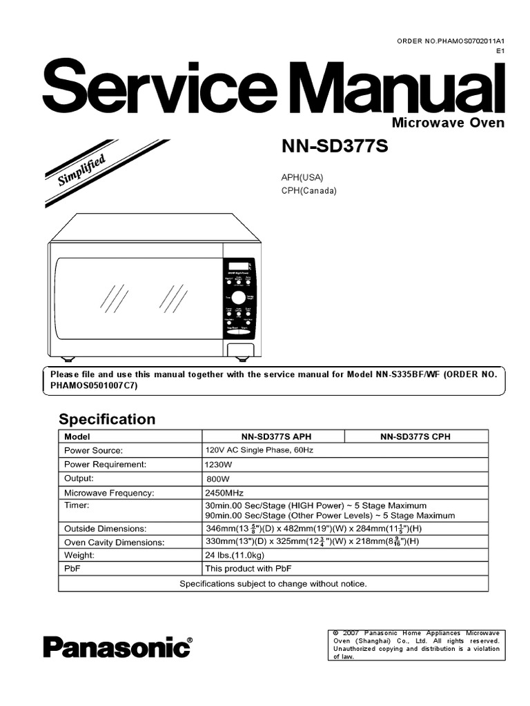 Panasonic NN-SD377S | PDF | High Voltage | Microwave