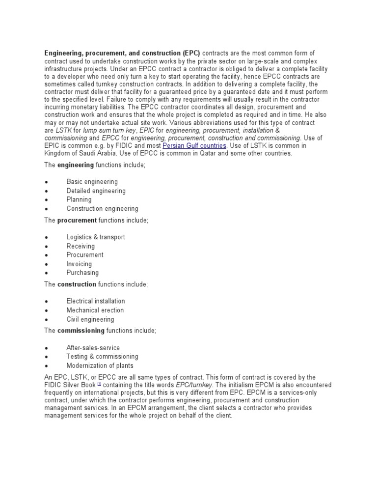 Engineering, Procurement, and Construction (EPC) Contracts Are The Most ...