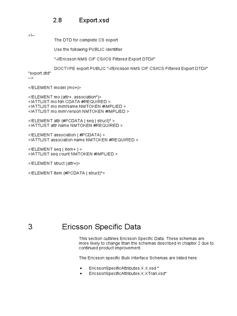 2.8 Export - XSD: 3 Ericsson Specific Data | PDF | Computers