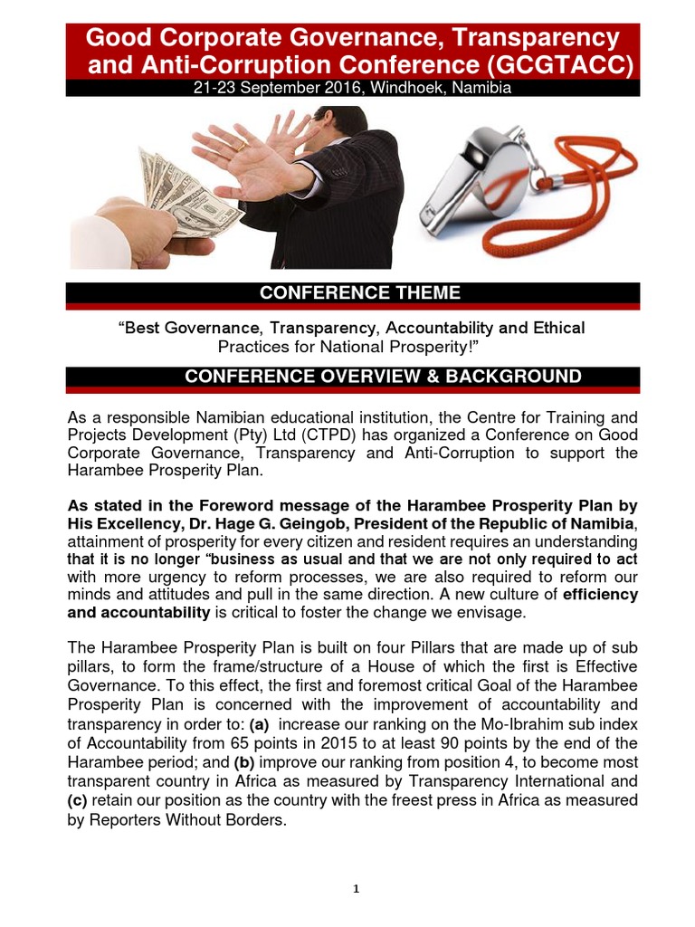 Good Corporate Governance, Transparency and Anti-Corruption Conference ...