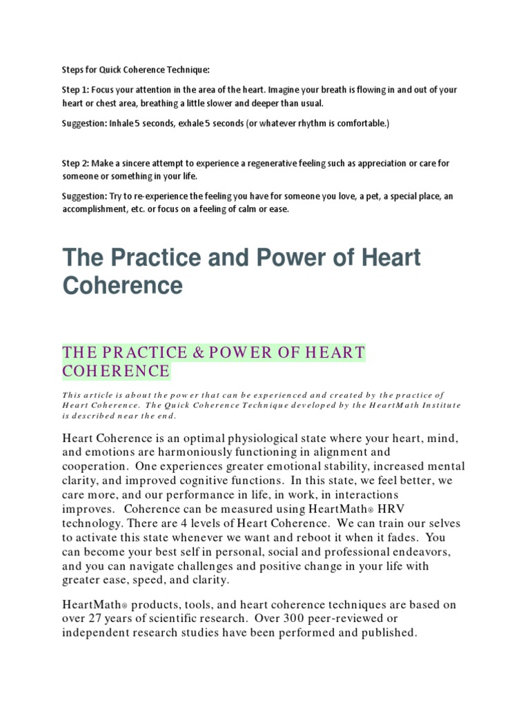Steps For Quick Coherence Technique | PDF | Feeling | Resonance