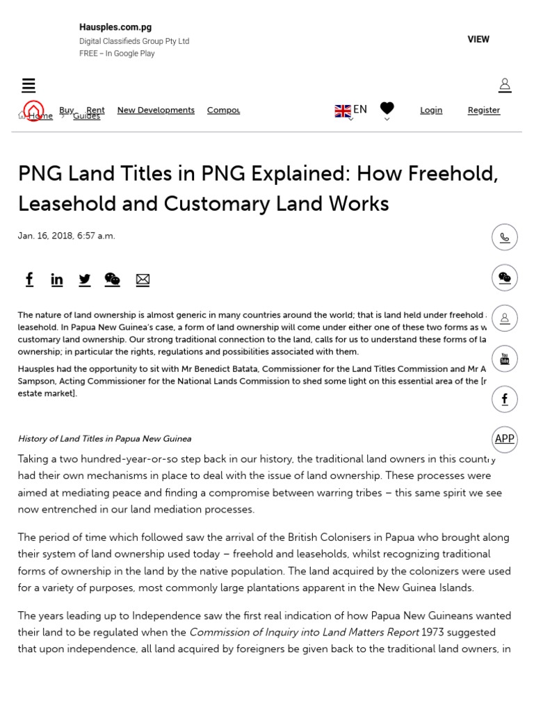PNG Land Titles in PNG Explained - How Freehold, Leasehold and ...