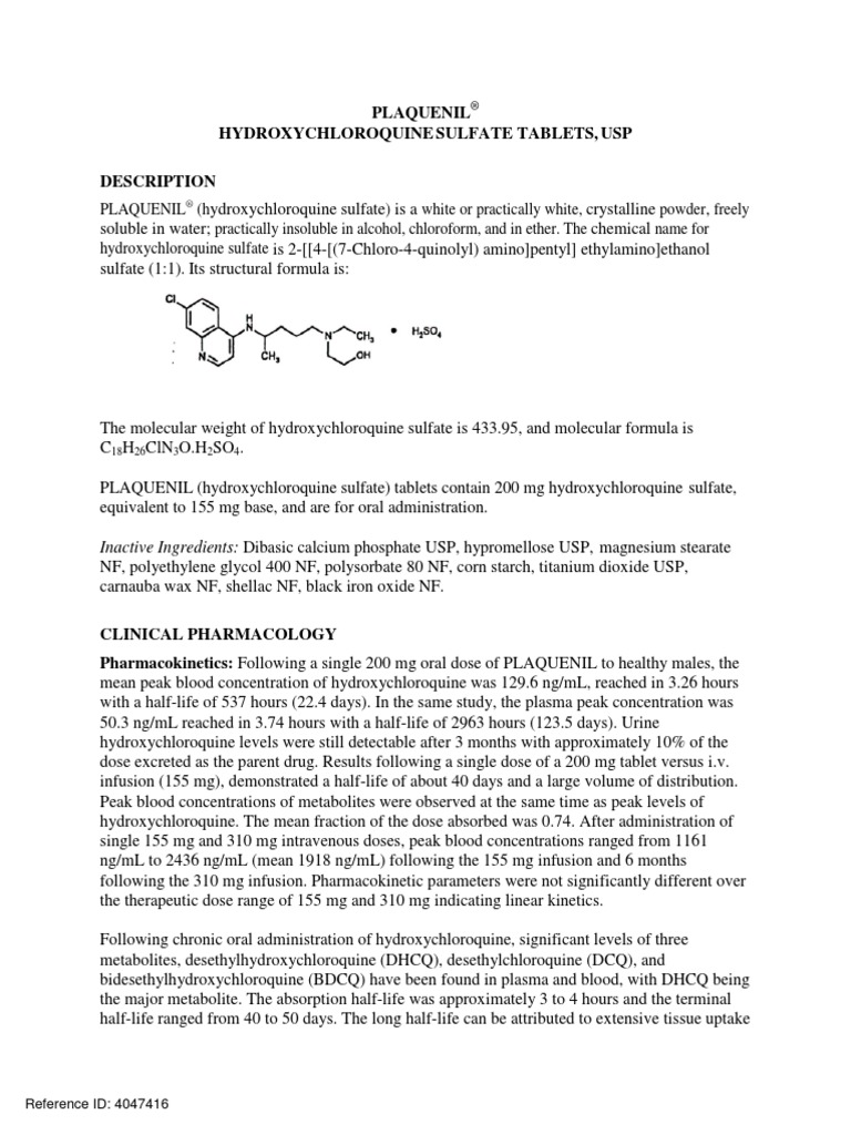 Plaquenil Hydroxychloroquine Sulfate Tablets, Usp | PDF | Malaria ...