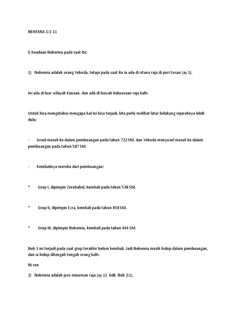 NEHEMIA 1 - 1-11 Budi Asali | PDF | Agama & Spiritualitas