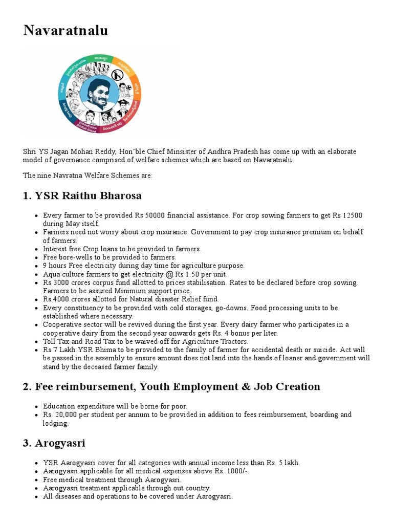 Navaratnalu: 1. YSR Raithu Bharosa | PDF | Agriculture | Economies