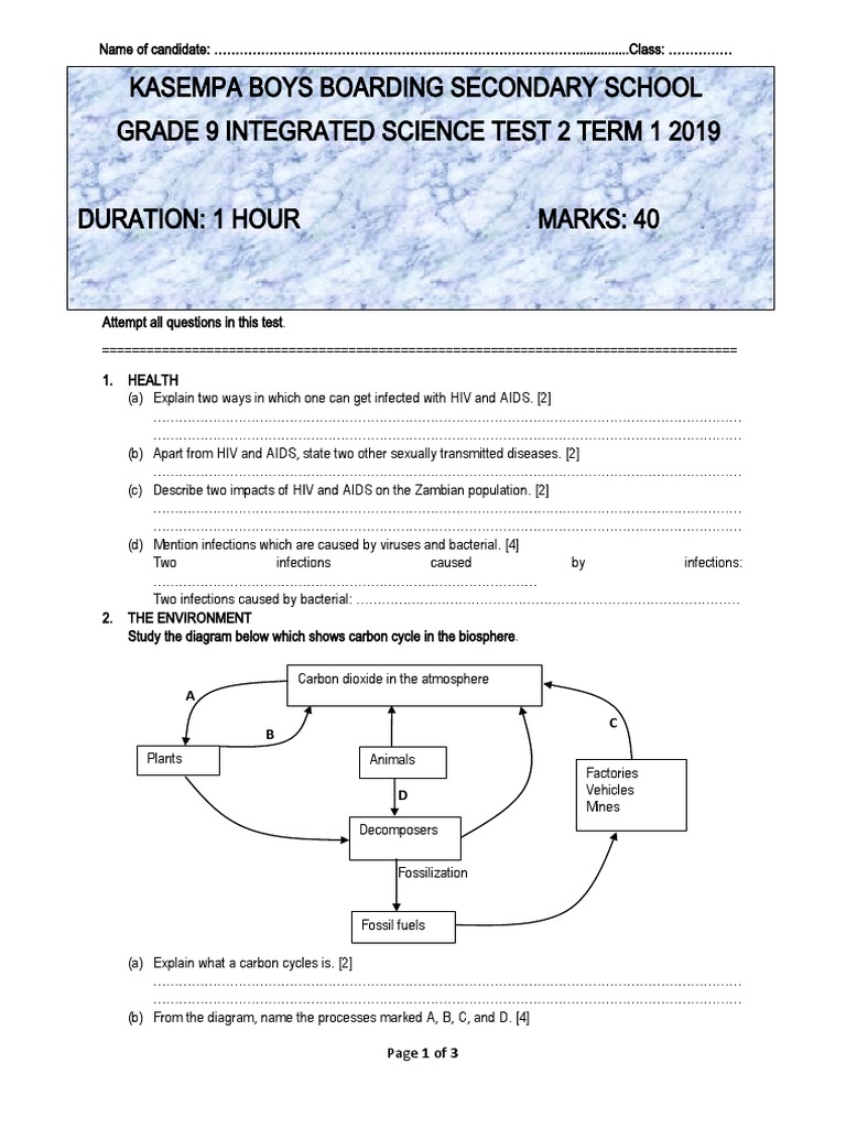 Grade 9 Integrated Science Test 2 Term 1 2019 | Download Free PDF ...