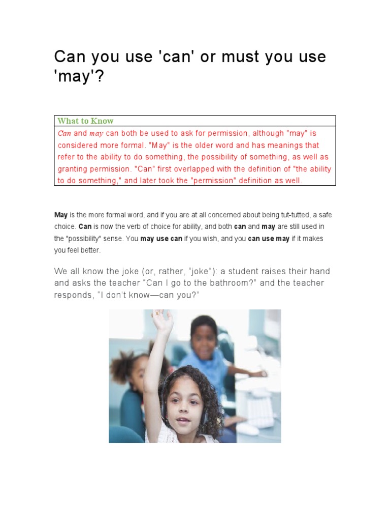 Can You Use 'Can' or Must You Use 'May'?: What To Know | PDF ...