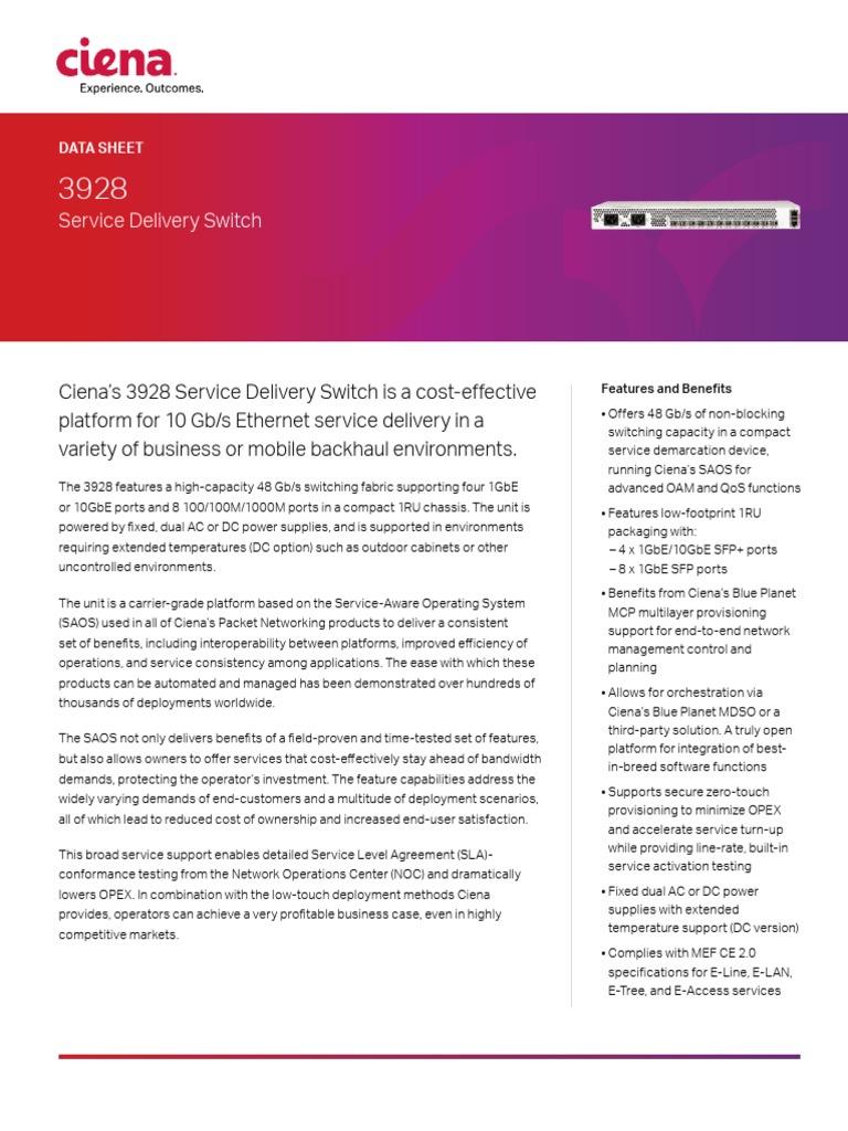 Ciena 3928 Service Delivery Switch Data Sheet | PDF | Multiprotocol ...
