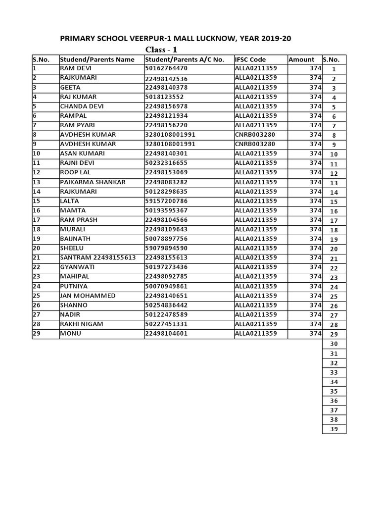 Primary School Fee Records 2019-20 | PDF | Sports
