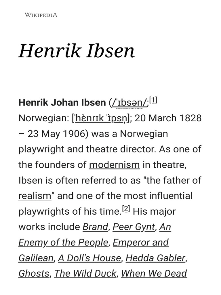 Henrik Ibsen: A Biography of the Father of Modern Realism | PDF ...