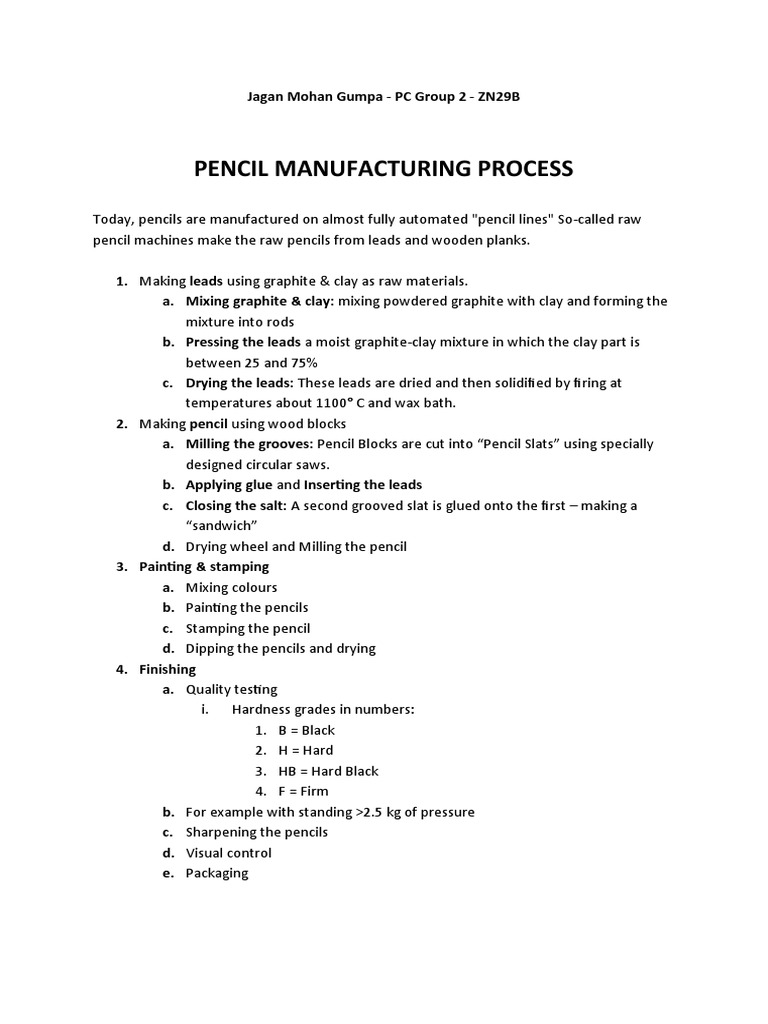 Pencil Manufacturing Process Steps | PDF