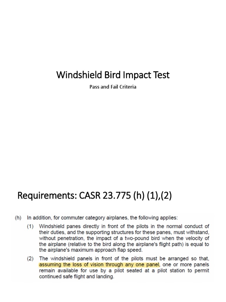 Windshield Bird Impact Test Pass Fail | PDF