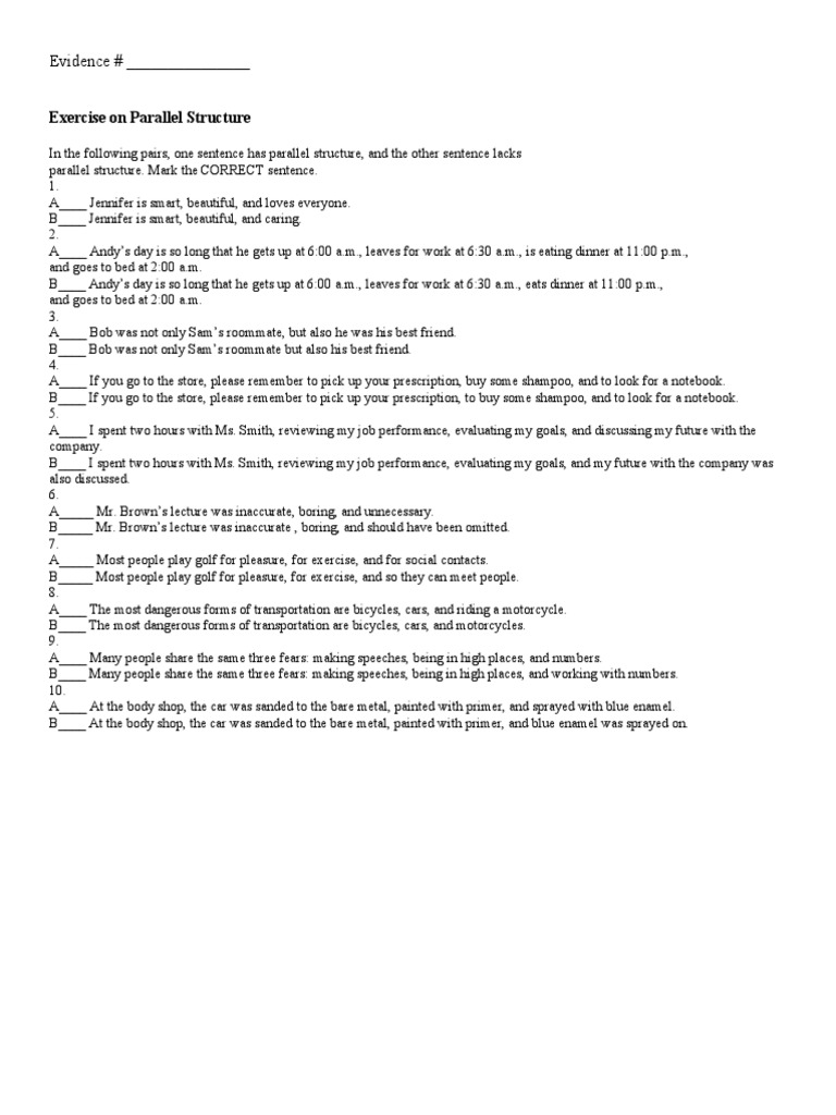 Evidence # - : Exercise On Parallel Structure | Download Free PDF ...