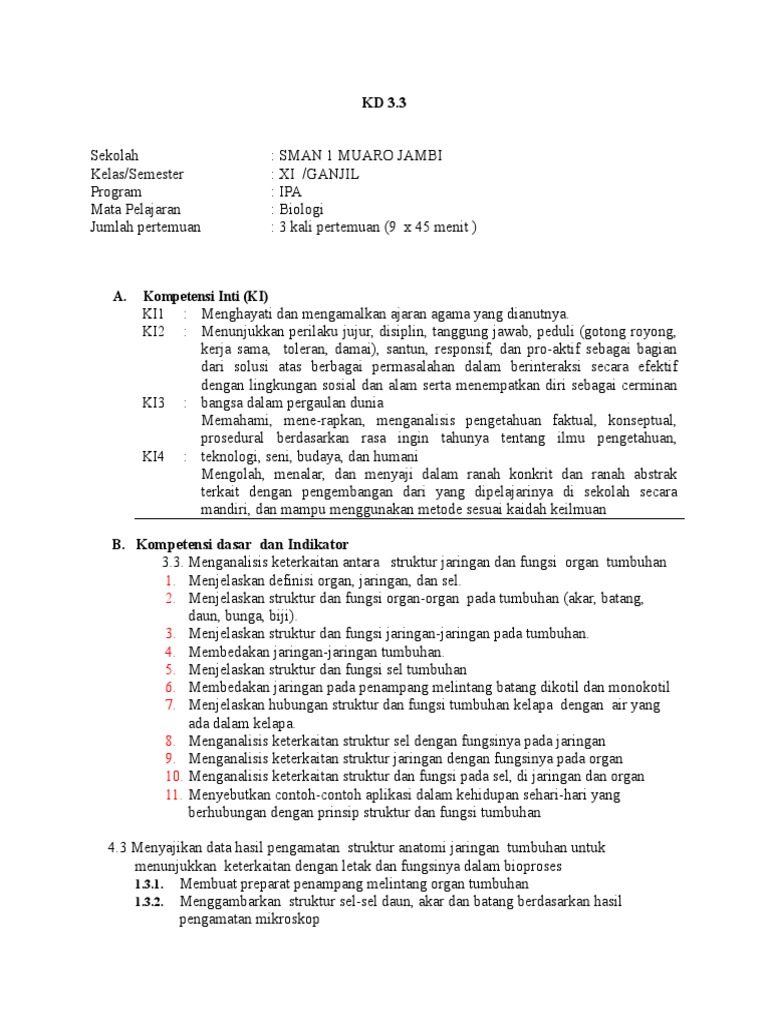 3.3 RPP Jaringan Tumbuhan by Rosni Rani Sitompul S.PD - PDF | PDF
