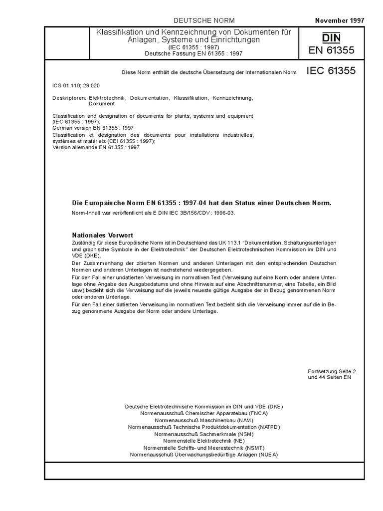 Entwurf: EN 61355 IEC 61355 | PDF