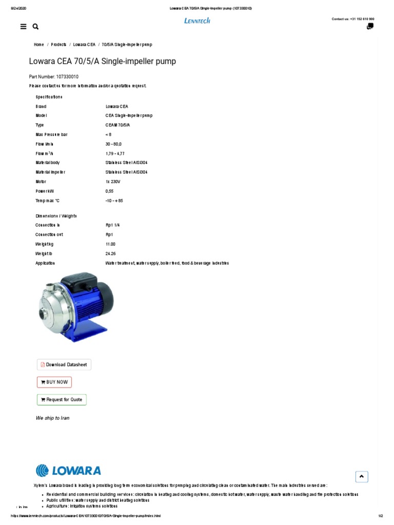 Lowara CEA 70 - 5 - A Single-Impeller Pump (107330010) | PDF | Pump ...