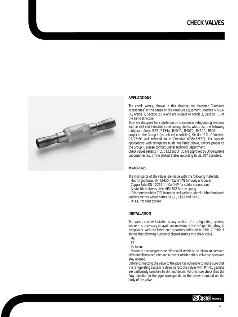 Castel Check Valves Overview | PDF | Valve | Pipe (Fluid Conveyance)