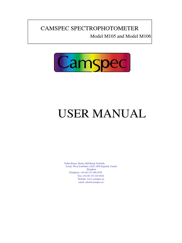 Camspec M105/M106 User Manual | PDF | Spectrophotometry | Absorbance