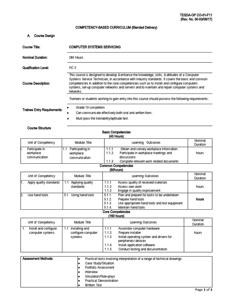 CBC-Computer Systems Servicing NC II Changed | PDF | Installation ...