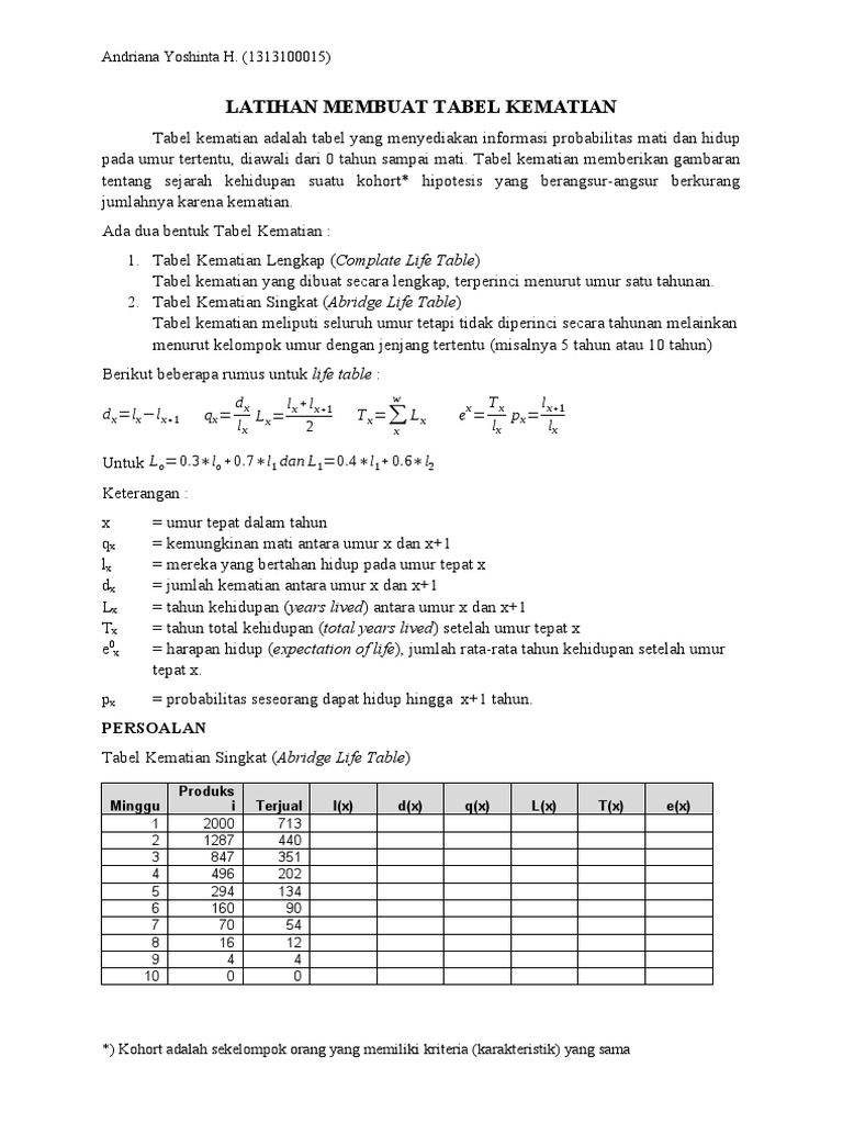 Latihan Membuat Tabel Kematian | PDF