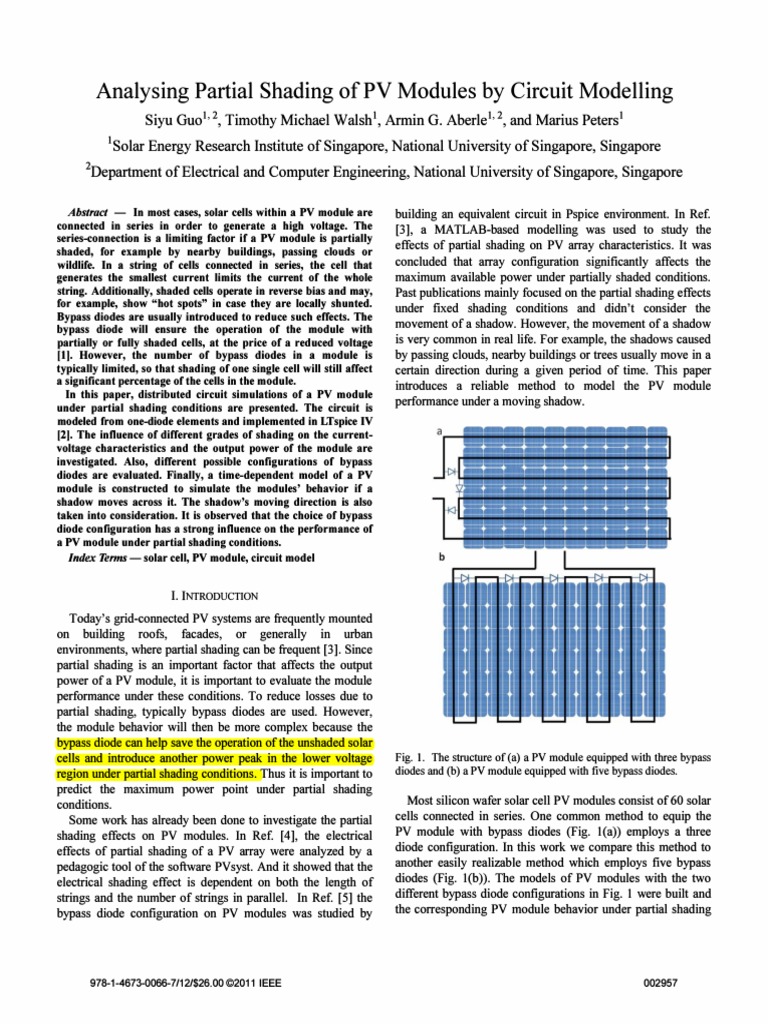 Analysing Partial Shading of PV Modules by Circuit Modelling | PDF ...