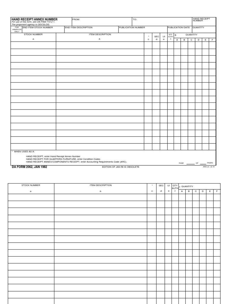 Hand Receipt/Annex Number: For Use of This Form, See DA PAM 710-2-1 ...
