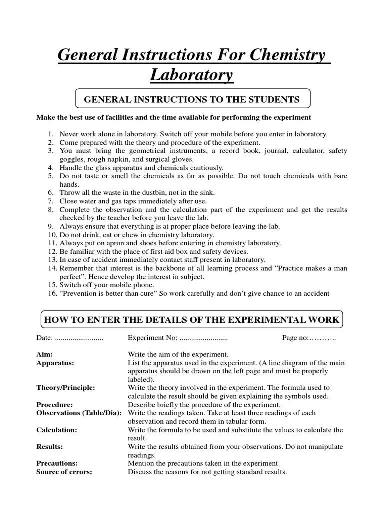 General Instructions For Chemistry Laboratory | PDF | Experiment | Observation