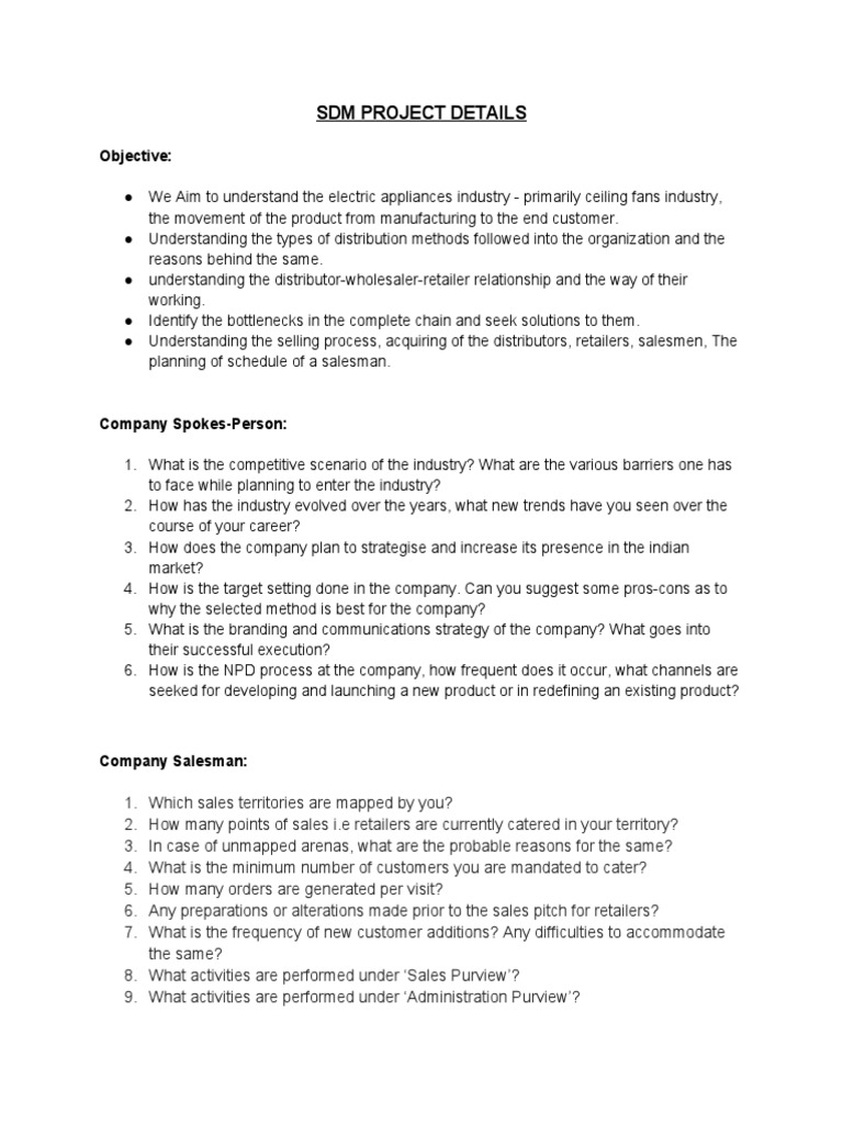 SDM Project Details: Objective | Download Free PDF | Sales | Retail