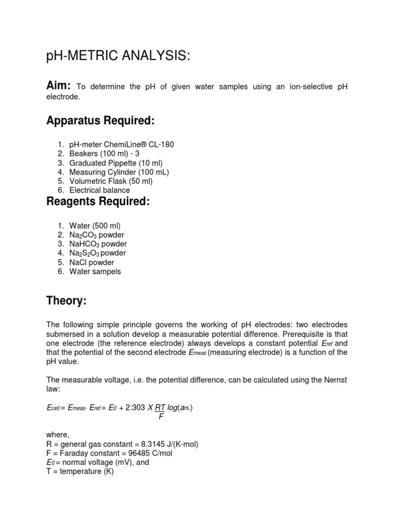 PH of Various Water Samples | PDF | Ph | Chemistry