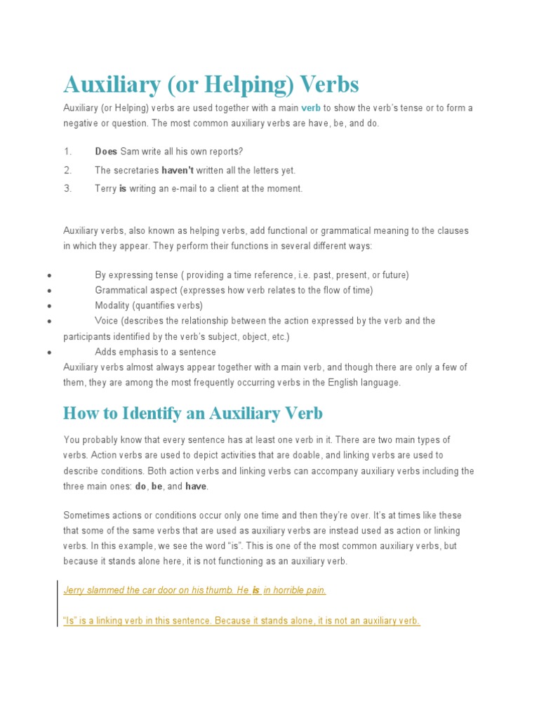 Auxiliary (Or Helping) Verbs: How To Identify An Auxiliary Verb | PDF ...