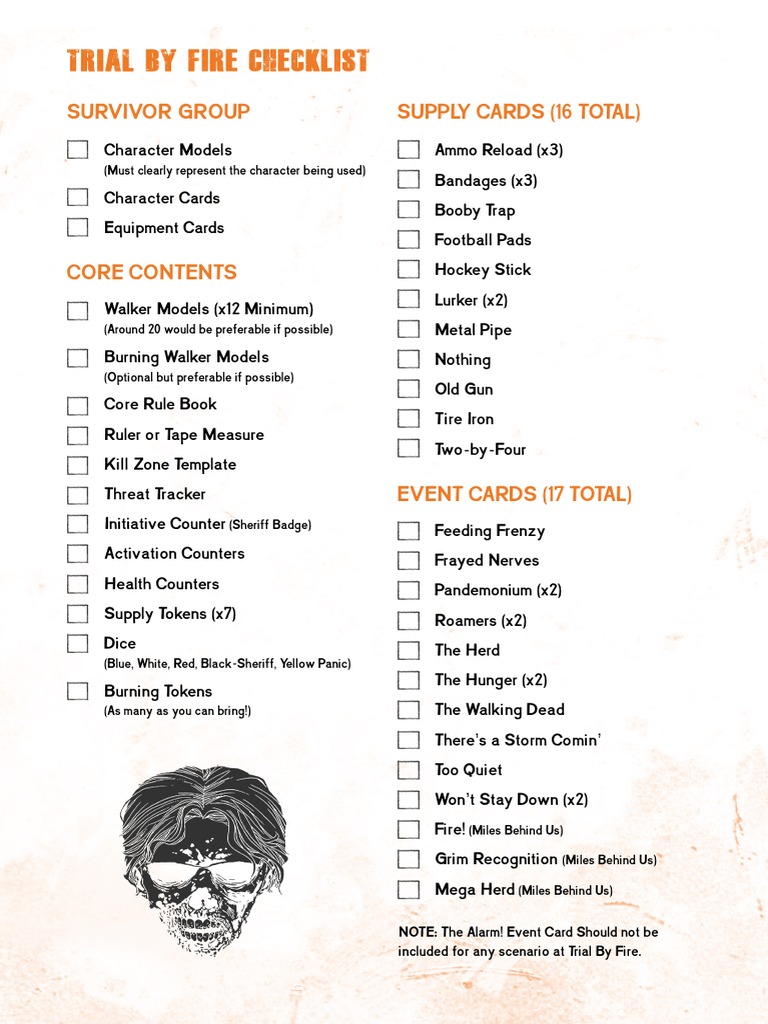 Trial by Fire Checklist: Survivor Group Supply Cards (16 Total) | PDF