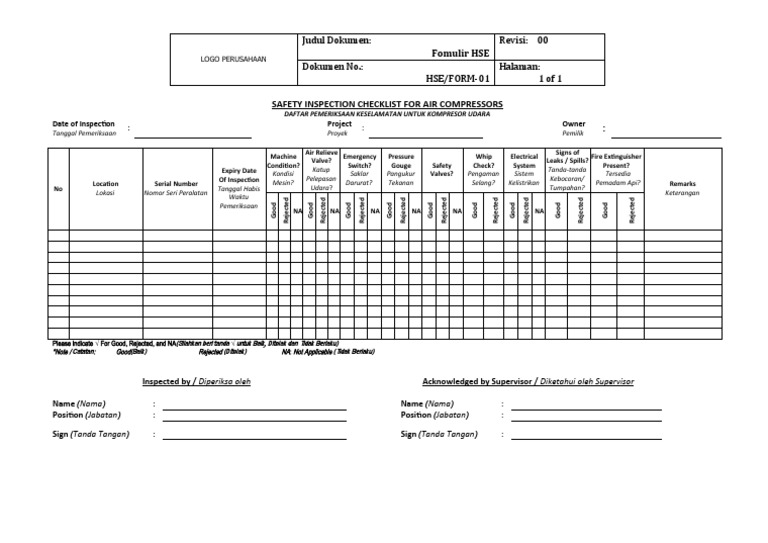 1 Inspeksi Kompresor Udara | PDF