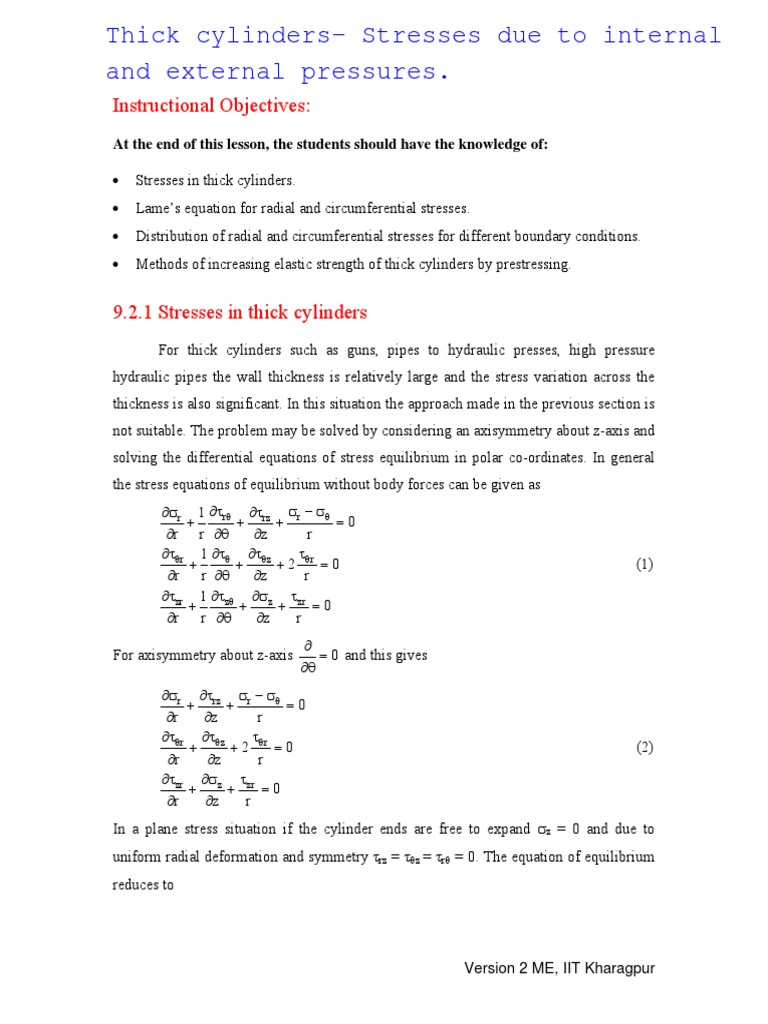 Thick Cylinders - Stresses Due To Internal and External Pressures | PDF ...