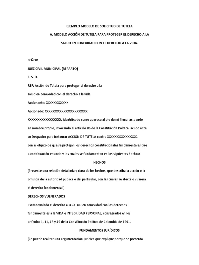 Modelo de Solicitud de Tutela Salud | PDF | Derecho Constitucional | Medicamentos con receta