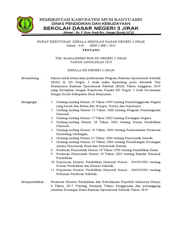 Contoh SK Tim Bos Sekolah 2014 | PDF